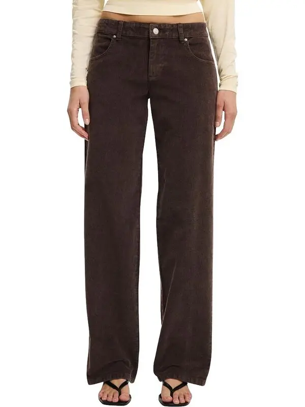 COTTON ON Low Rise Straight Corduroy Pants - Washed Seal Brown
