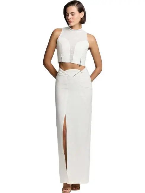 JENDUE Serena Denim Linen Maxi Skirt - White