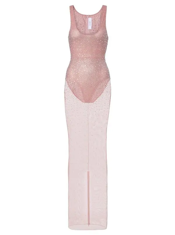 Alex Perry Crystal-embellished Mesh Maxi Dress - Pink