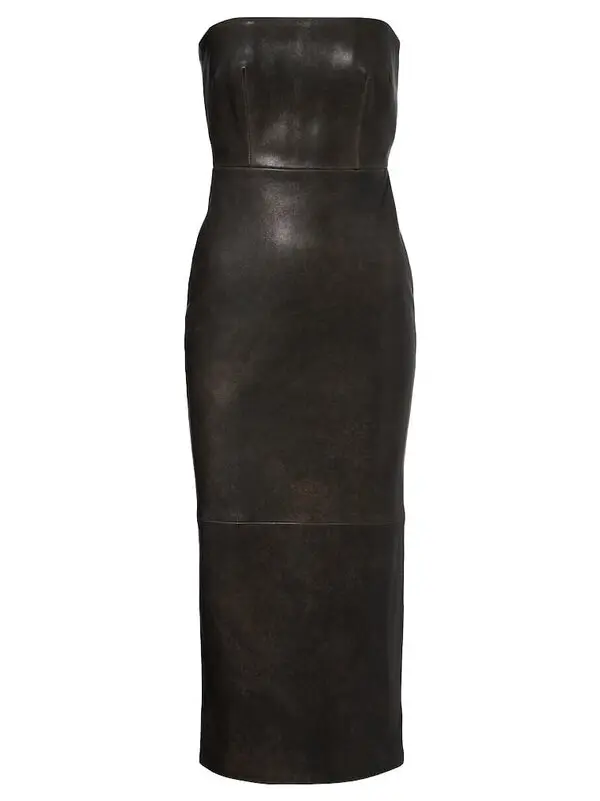 Alex Perry Leather Midi Dress - Brown
