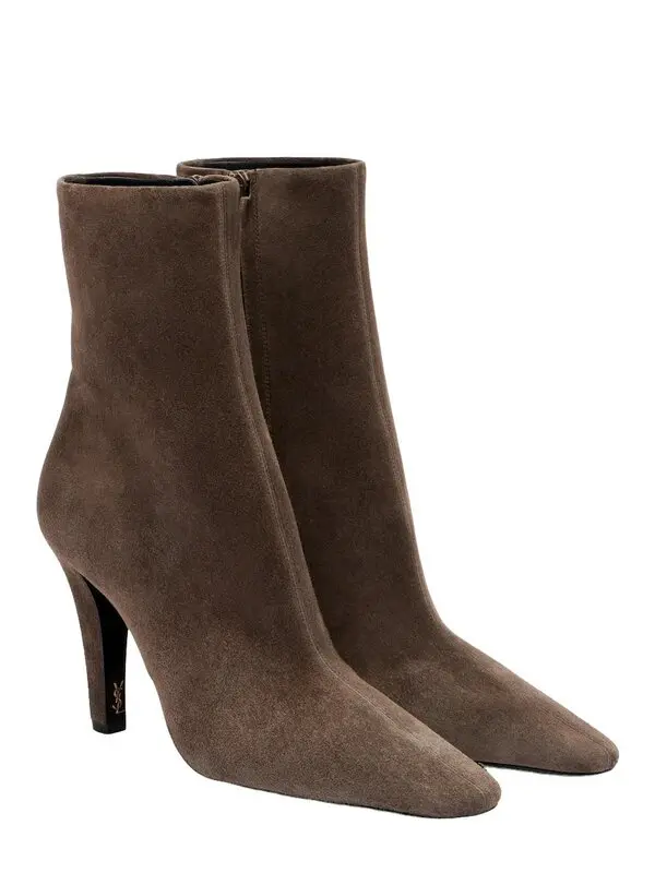 Saint Laurent Jill 95 Suede Ankle Boots - Brown