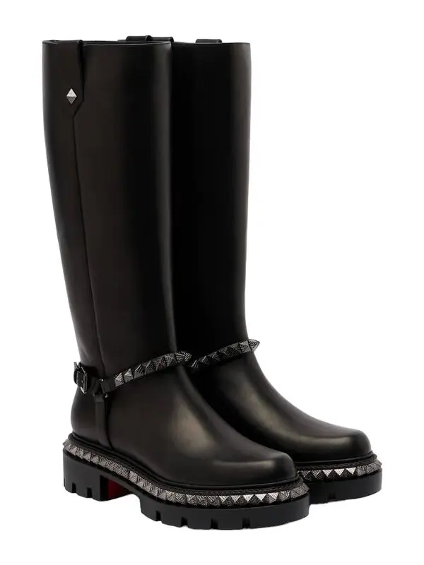 CHRISTIAN LOUBOUTIN Marinetta Studded Leather Knee-high Boots - Black