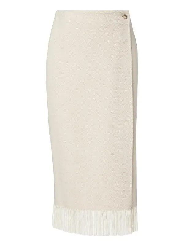 Polo Ralph Lauren Fringed Herringbone Wool-blend Wrap Skirt - Beige
