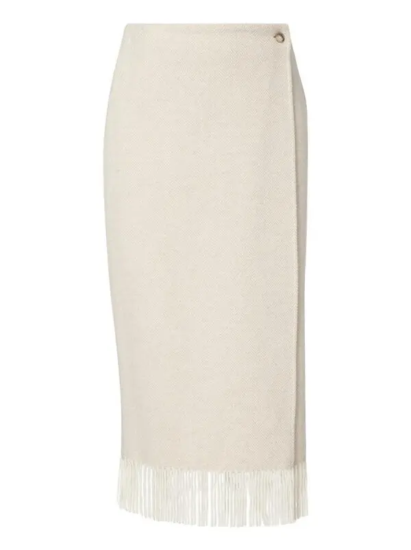 Polo Ralph Lauren Fringed Herringbone Wool-blend Wrap Skirt - Beige