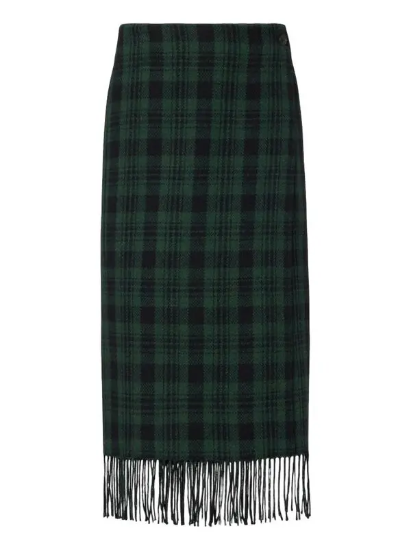 Polo Ralph Lauren Checked Fringed Wool-blend Wrap Skirt - Green