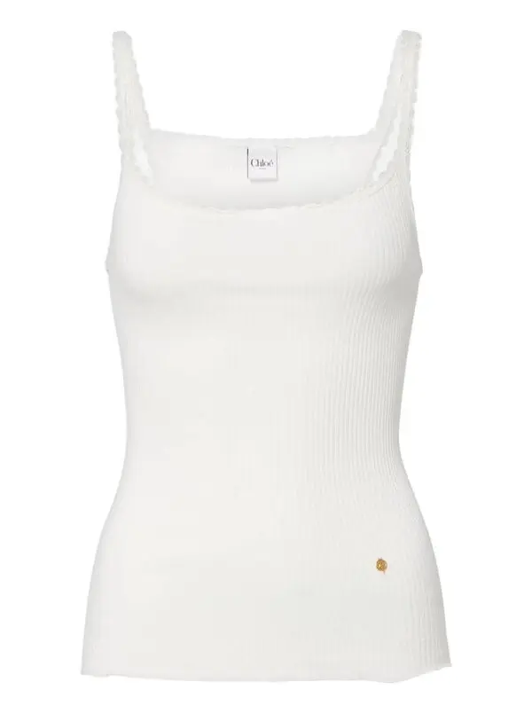 Chloé Lace-trimmed Ribbed-knit Cotton Tank Top - White