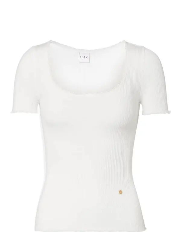 Chloé Lace-trimmed Ribbed Cotton T-shirt - White
