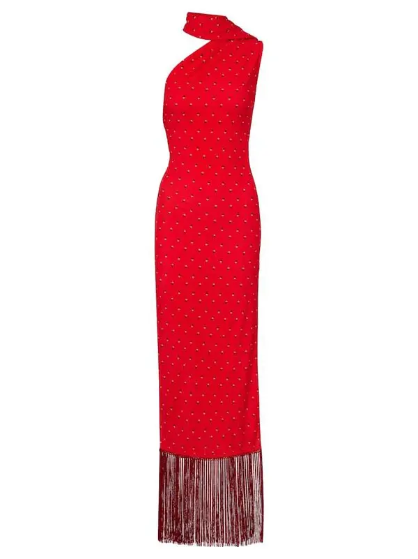 Acne Studios Scarf-detail Fringed Maxi Dress - Red
