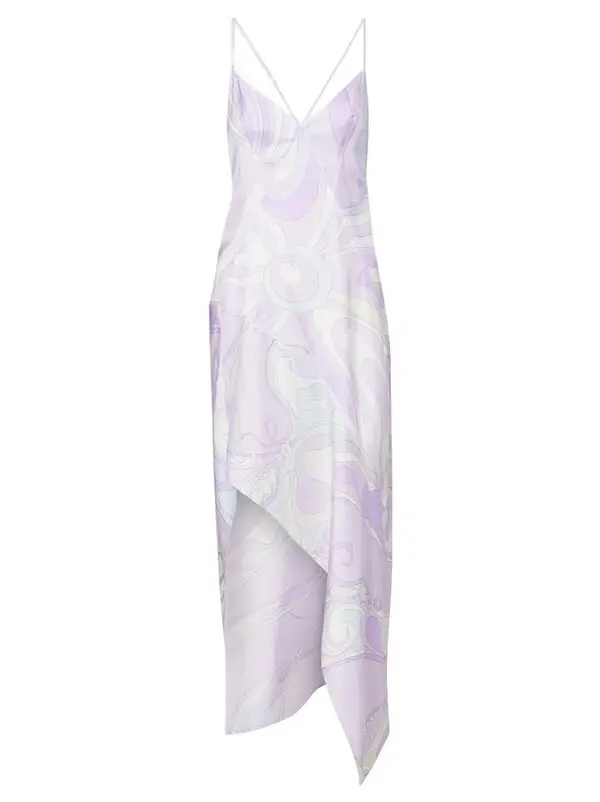 Emilio Pucci Marmo Asymmetric Silk Twill Maxi Dress - Purple