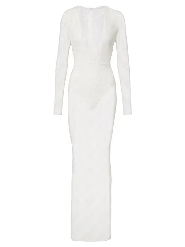 Alex Perry Sheer Lace Gown - White