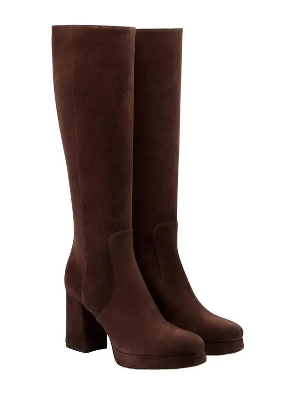 Valentino Garavani Fawcette 90 Suede Platform Knee-high Boots - Brown