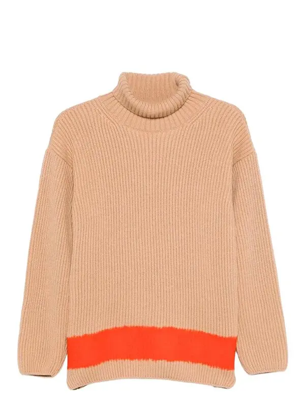 MSGM Turtleneck Sweater With Color Block Detail - Beige