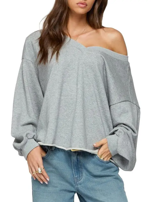 EDIKTED Winfred Oversized One-shoulder Sweatshirt - Gray-melange
