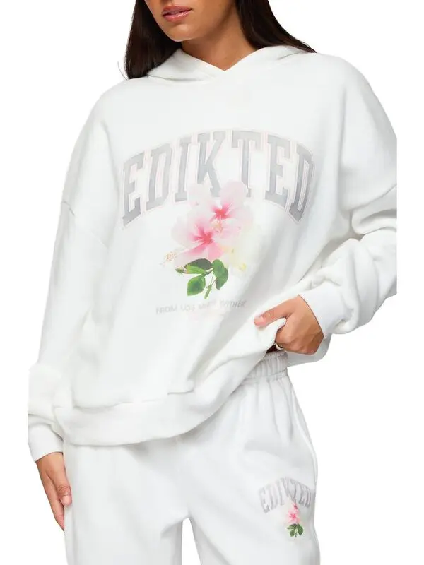 EDIKTED Fleura Logo Cotton Blend Hoodie - White