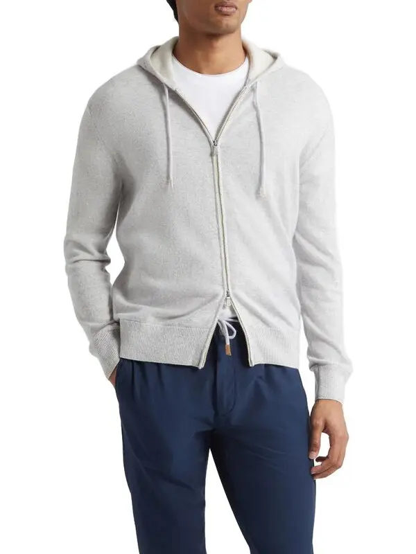 Eleventy Full Zip Cashmere Hoodie - Light Grey Melange And Sand