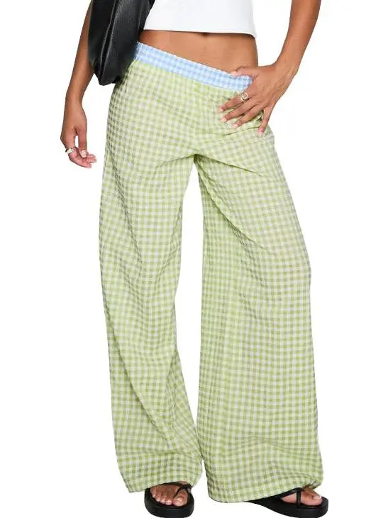 Princess Polly Neevies Check Wide Leg Pants - Green