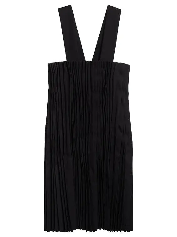 Comme Des Garçons Pleated Mixed Media Pinafore Dress - Black X Black