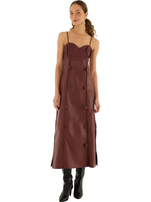 FARM RIO PROVISÓRIO 3d Flower Leather Midi Dress - Burgundy