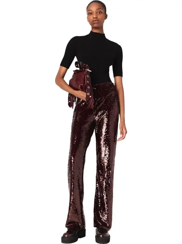 Maje Sequin-embroidered Flare Trousers - Burgundy