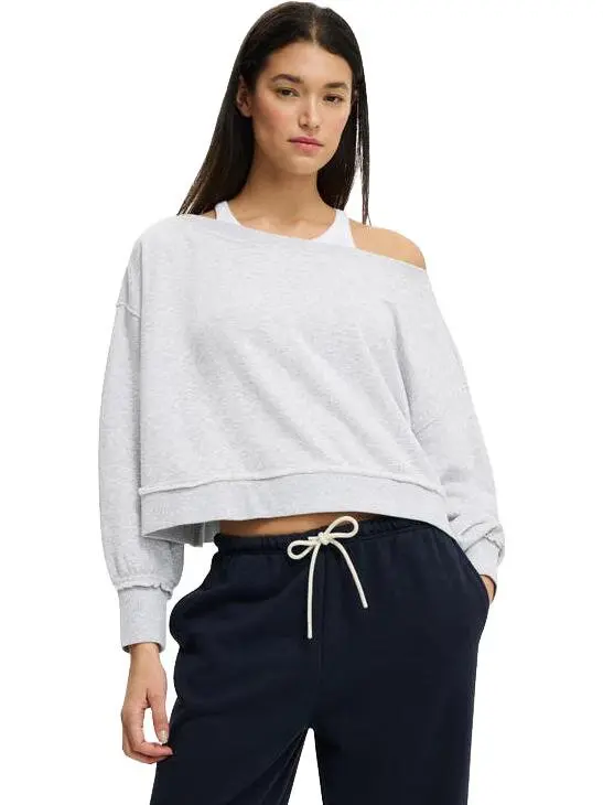COTTON ON Off Shoulder Fleece Sweatshirt - Soft Grey Marle