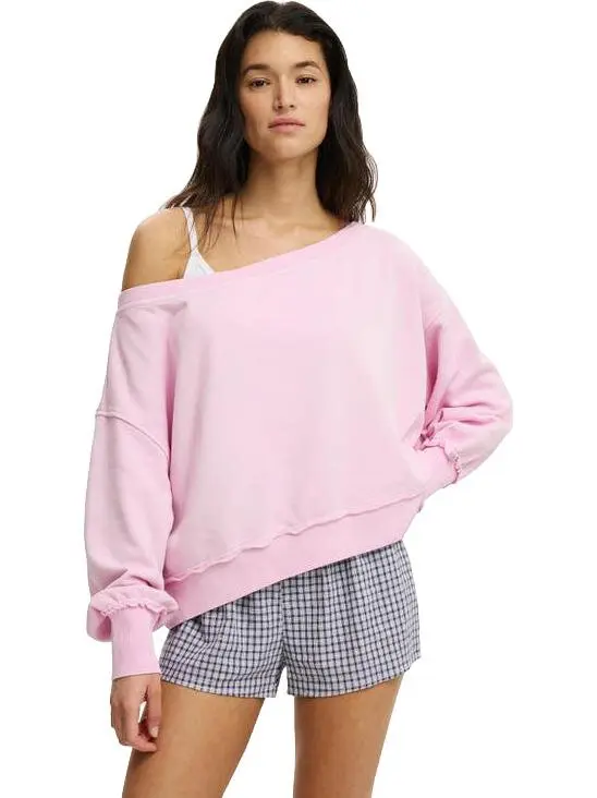 COTTON ON Off Shoulder Sweatshirt - Washed Lavendula