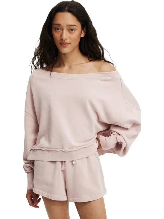 COTTON ON Off Shoulder Fleece Sweatshirt - Washed Spellbound