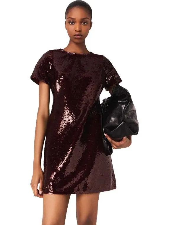Maje Sequin-embroidered Mini Dress - Burgundy