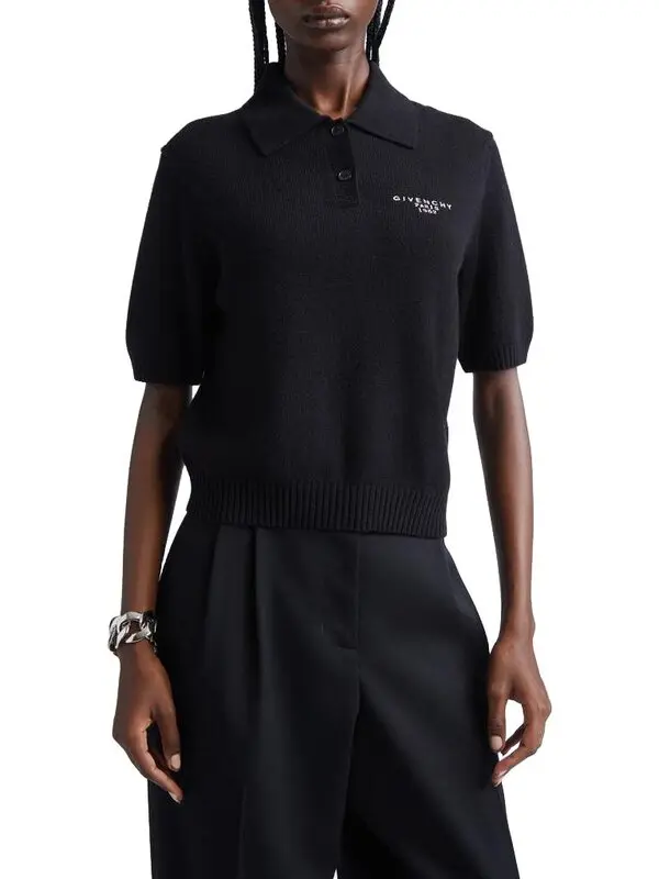 Givenchy Paris 1952 Short Sleeve Wool & Cashmere Polo - Black
