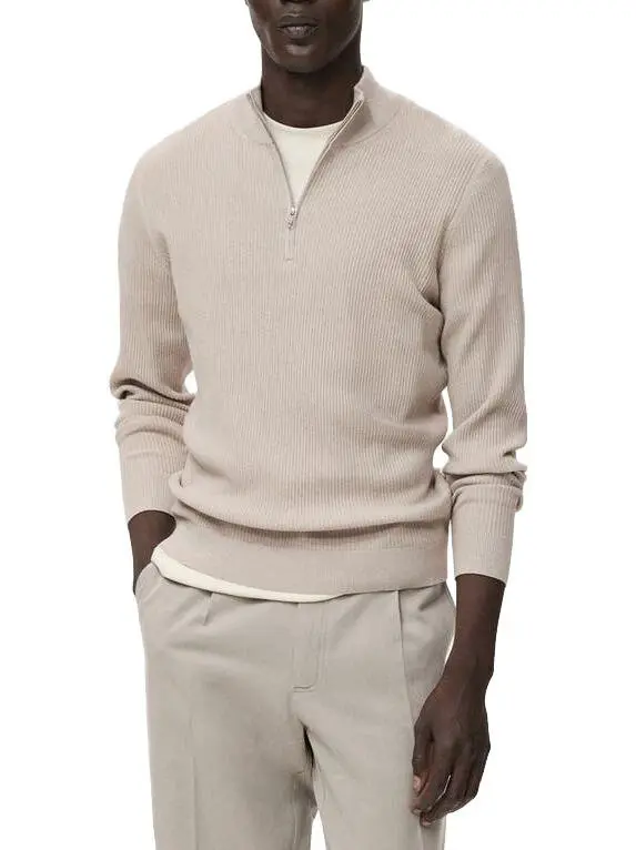 Mango Rib Quarter Zip Sweater - Beige
