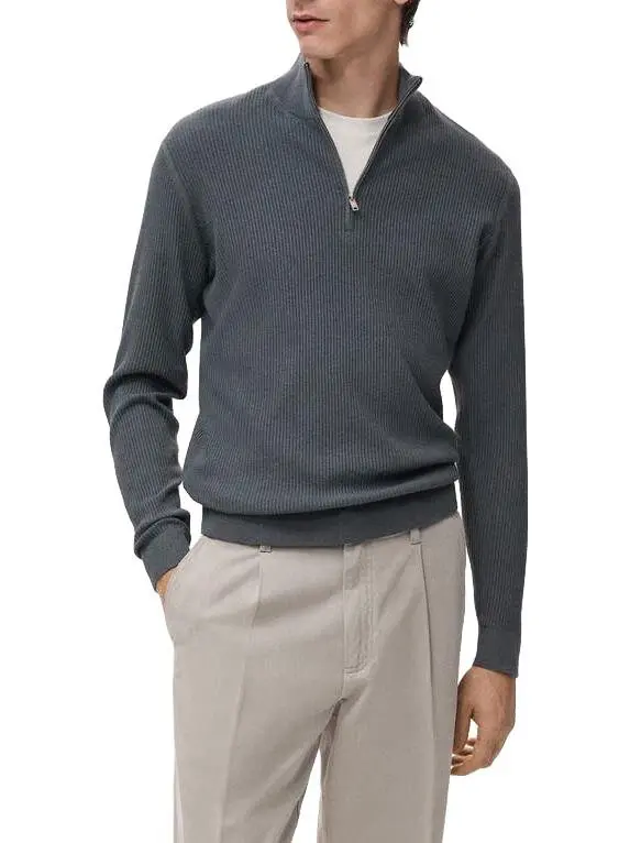Mango Rib Quarter Zip Sweater - Dark Grey