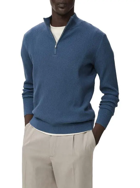 Mango Rib Quarter Zip Sweater - Indigo Blue