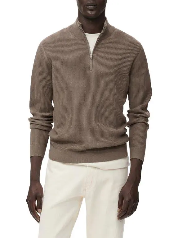 Mango Rib Quarter Zip Sweater - Mink Grey