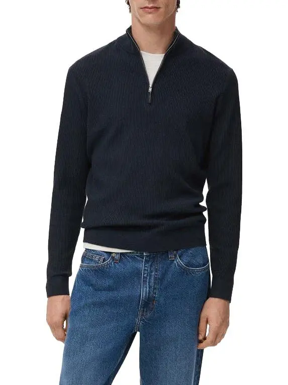 Mango Rib Quarter Zip Sweater - Navy