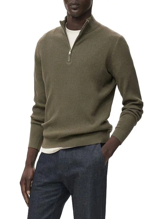 Mango Rib Quarter Zip Sweater - Olive Green