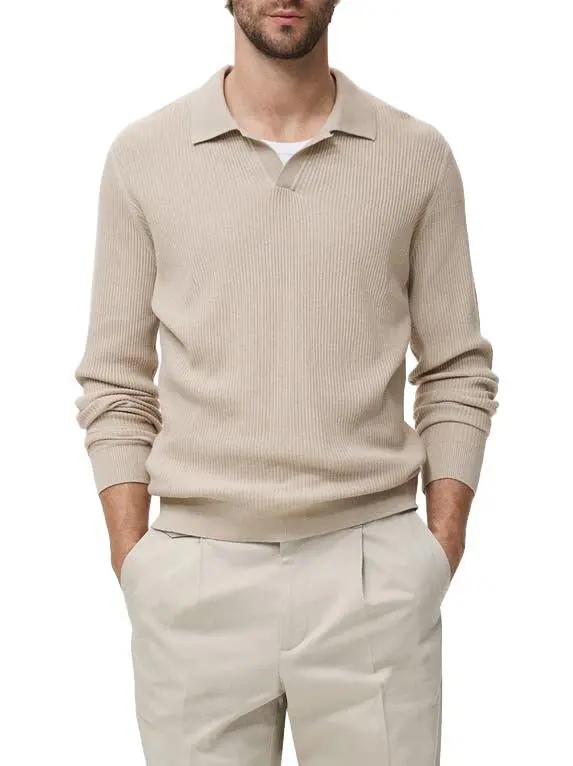 Mango Johnny Collar Ribbed Polo Sweater - Beige