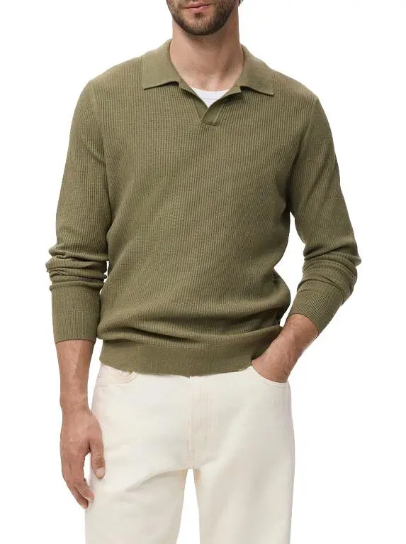 Mango Johnny Collar Ribbed Polo Sweater - Medium Green