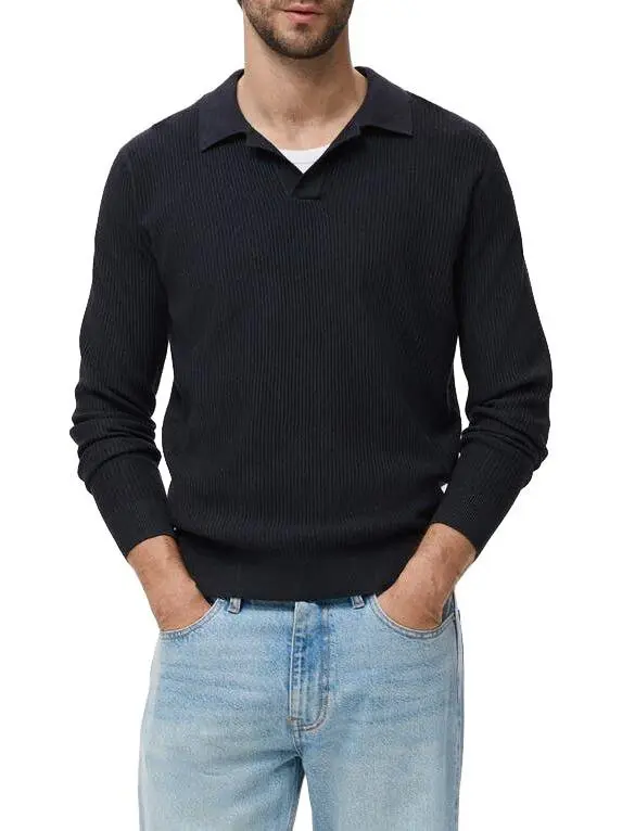 Mango Johnny Collar Ribbed Polo Sweater - Navy