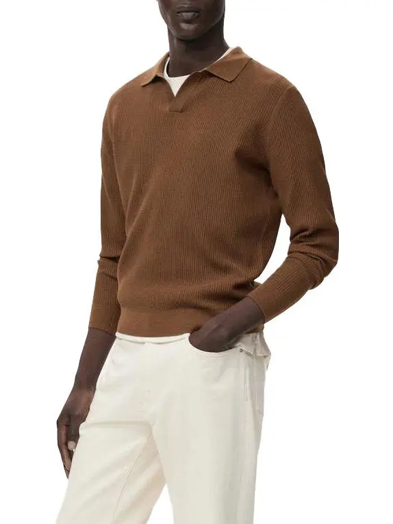 Mango Johnny Collar Ribbed Polo Sweater - Tobacco Brown