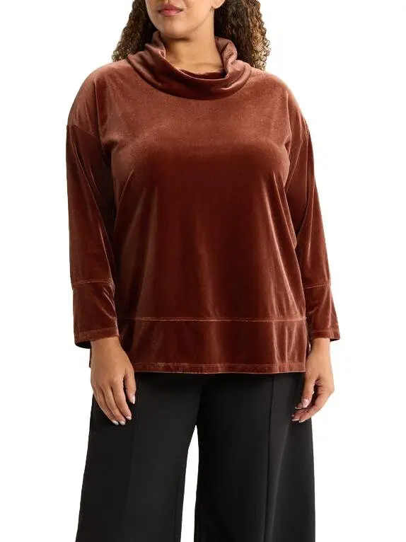 Jones New York Cowl Neck Velour Top - Carob