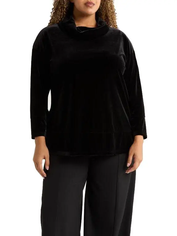 Jones New York Cowl Neck Velour Top - Jones Black