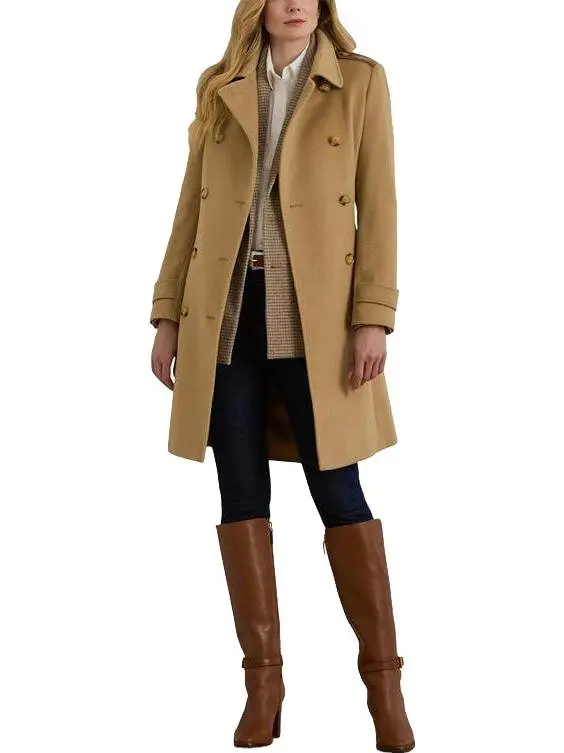 Ralph Lauren Wool-blend Coat With Faux Leather Details - Camel