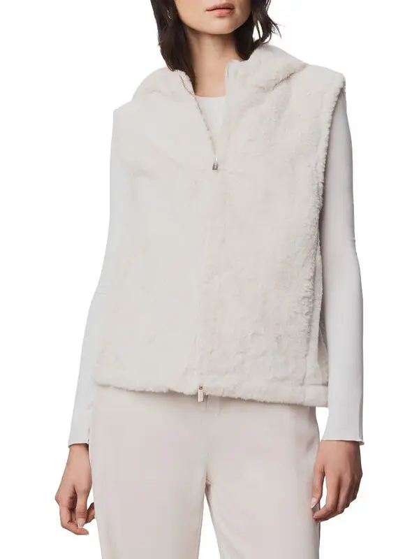 Splendid Lucia Faux Fur Hooded Vest - Pale Oak White