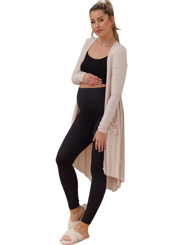 PINKBLUSH Solid Basic Maternity Leggings - Black