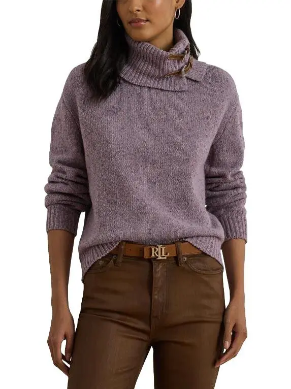 Ralph Lauren Wool Blend Buckle Trim Turtleneck Sweater - Lavender Frost Donegal