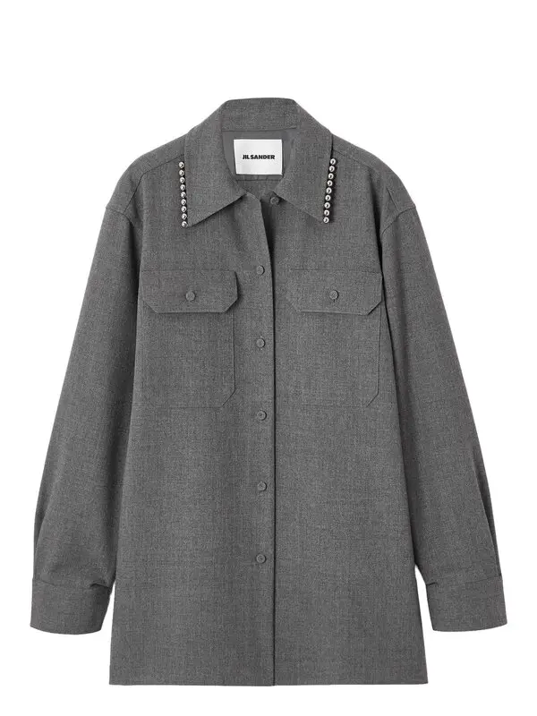 JIL SANDER Bead-embellished Wool Shirt - Gray