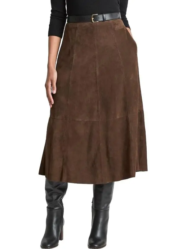 Vince Flared Suede Skirt - Deep Espresso