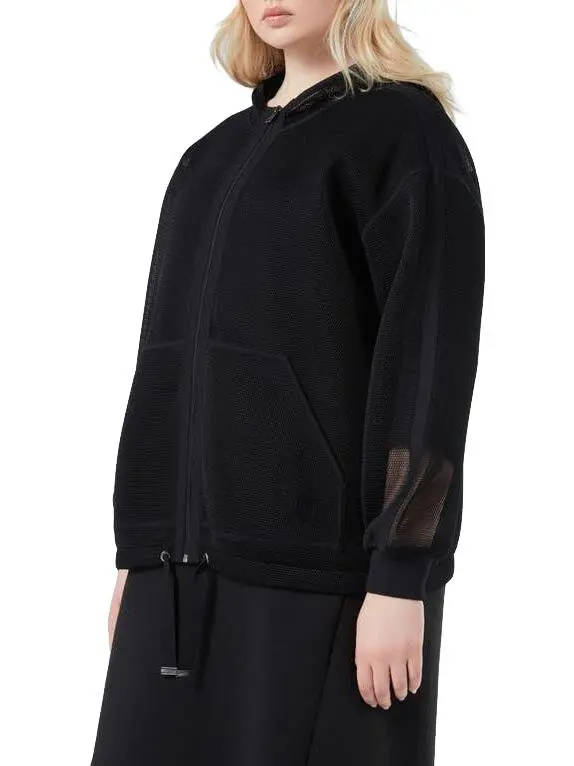 Marina Rinaldi Jersey Mesh Zip Hoodie - Black