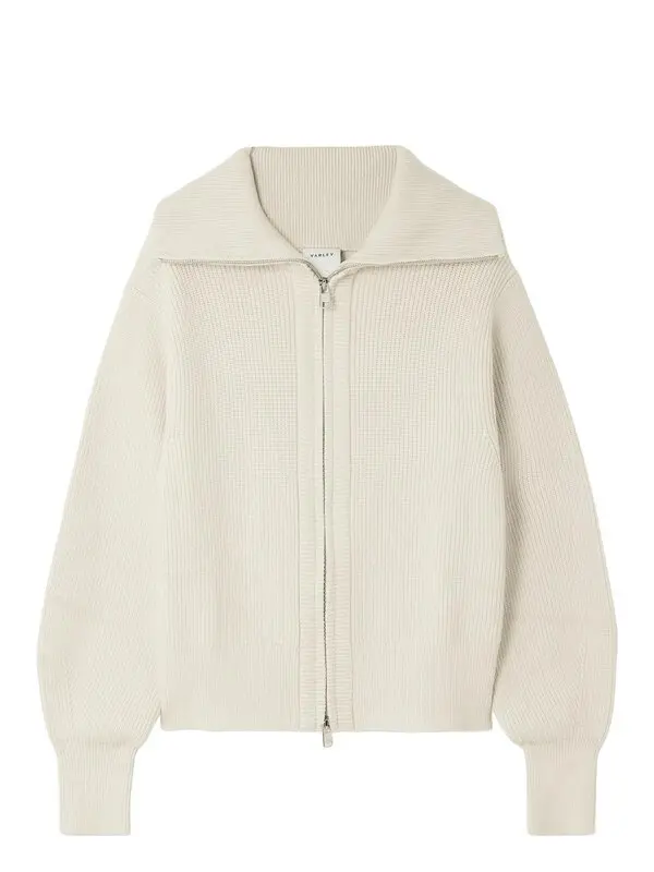 Varley Enrico Ribbed-knit Turtleneck Cardigan - Neutrals