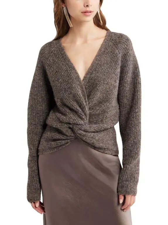 OPEN EDIT Twist Reversible Sweater - Brown Seal Heather