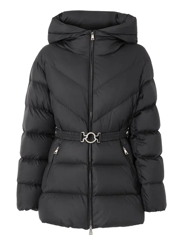 Moncler Brosse Belted Hooded Quilted Down Jacket - Black